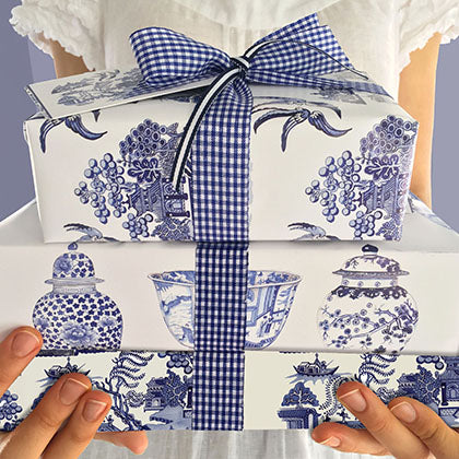 Bespoke blue and white Willow design wrapping kit - Sprout Gallery