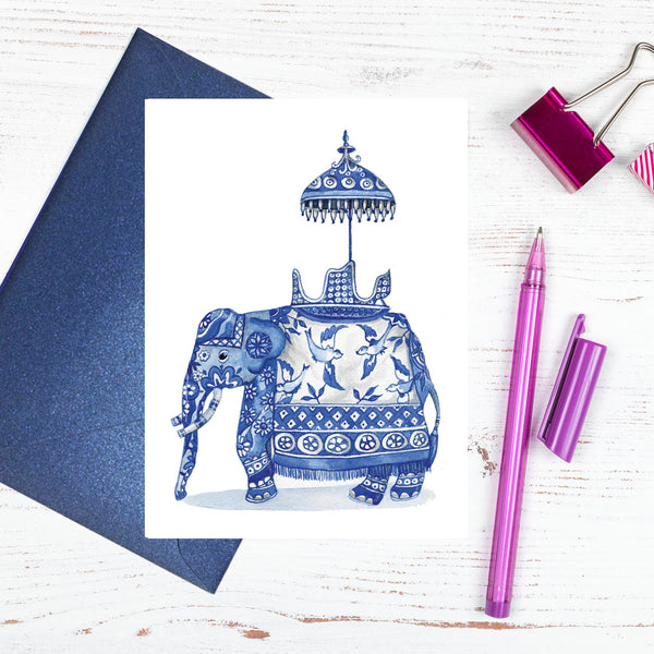 Blue and white elephant Gift Card - Sprout Gallery