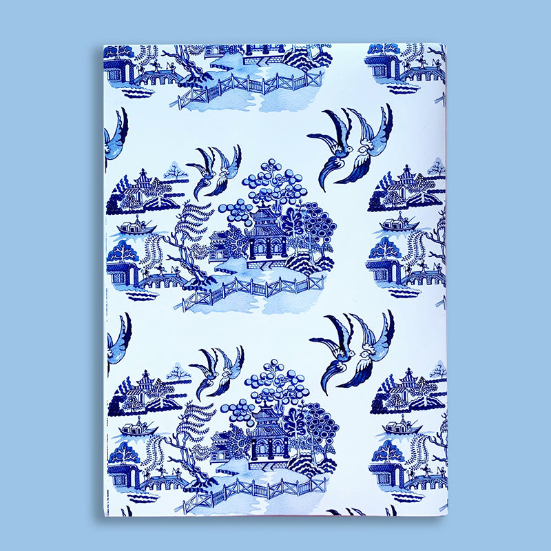 Bespoke blue and white Willow wrapping paper sheet - Sprout Gallery